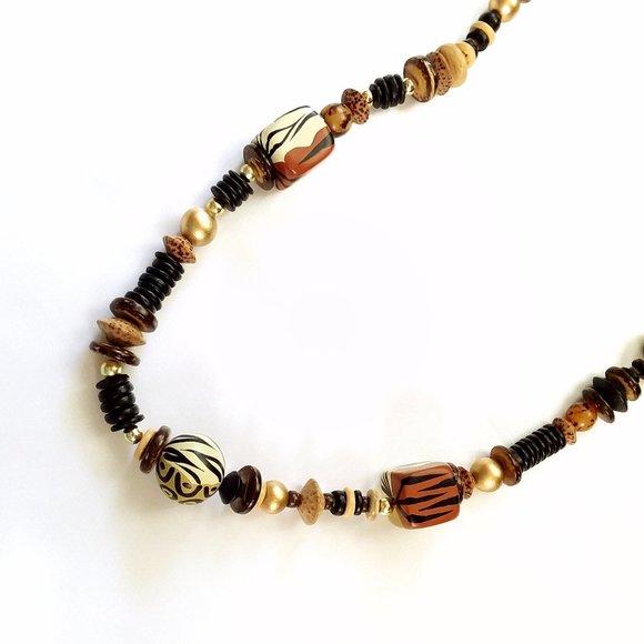 HUGO | Jewelry | Hugo Wood Bead Tribal Necklace In Warm Earth Tones Nwt ...